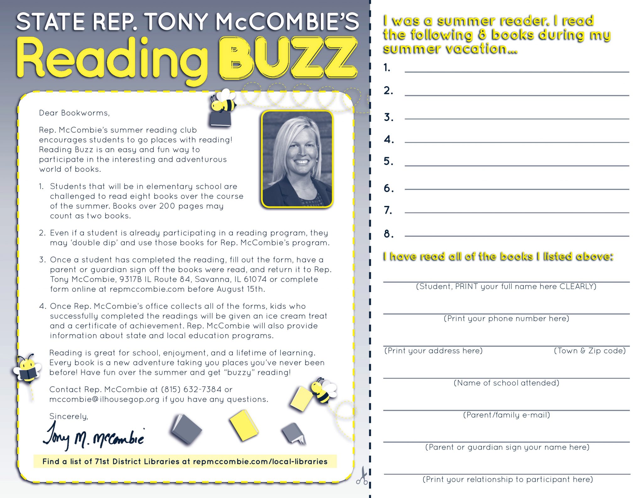 State Rep. Tony McCombie launches Summer Reading Program early due to ...